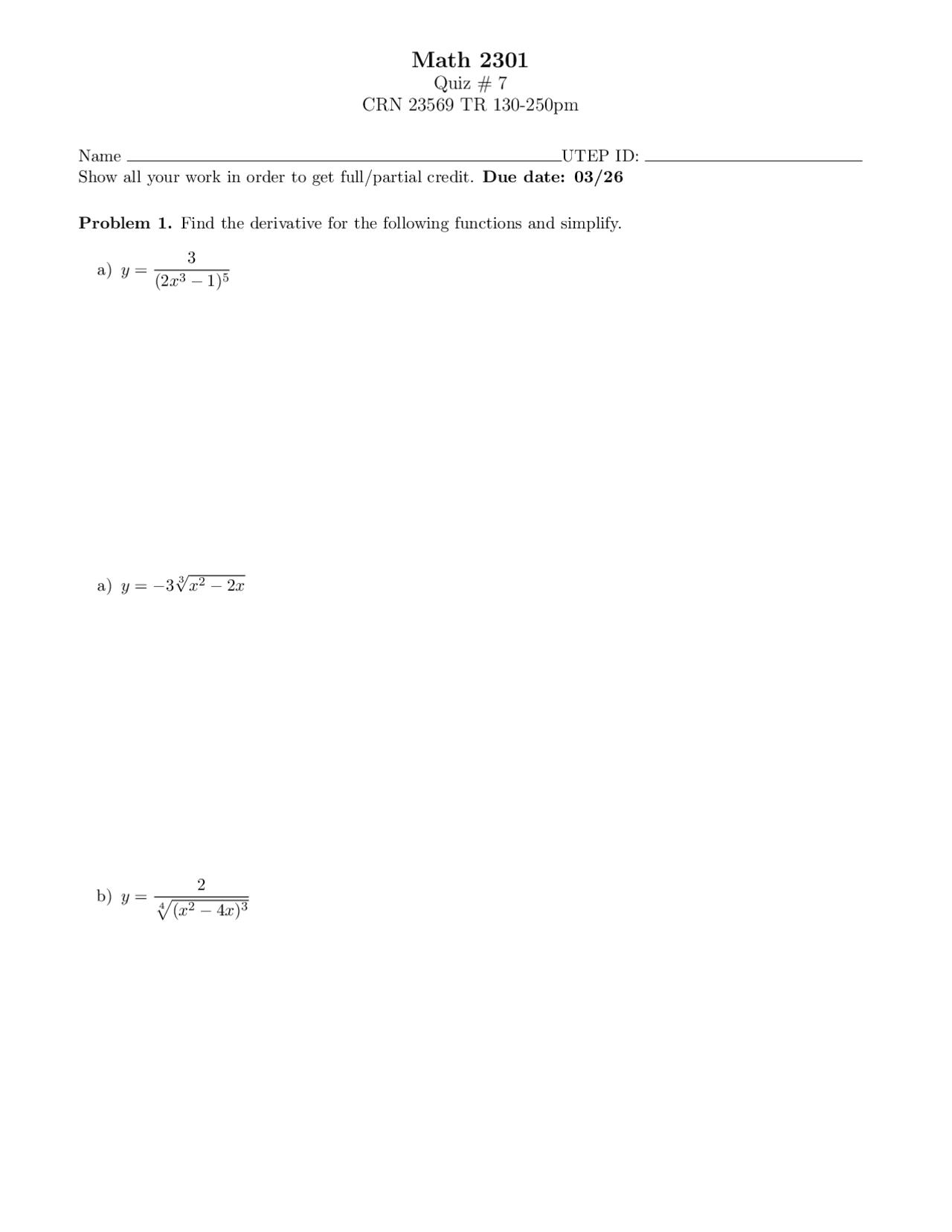 Problem on Mathematics for Social Sciences II - Quiz 7 | MATH 2301 ...