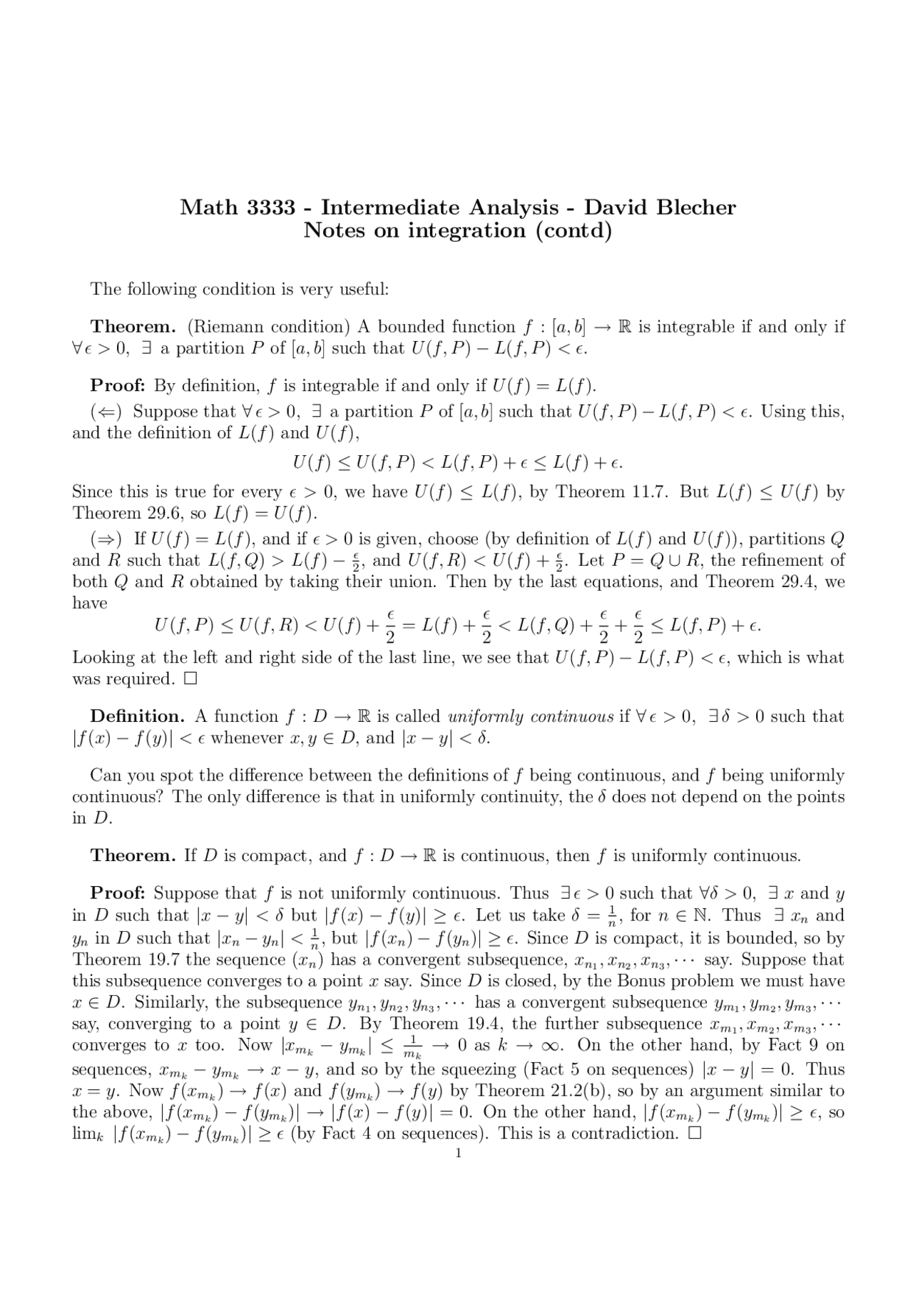 Solved Theorems on Intermediate Analysis | MATH 3333 - Docsity