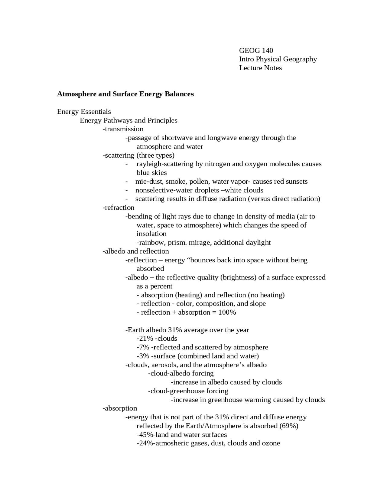Atmosphere And Surface Energy Balances Introduction To Physical