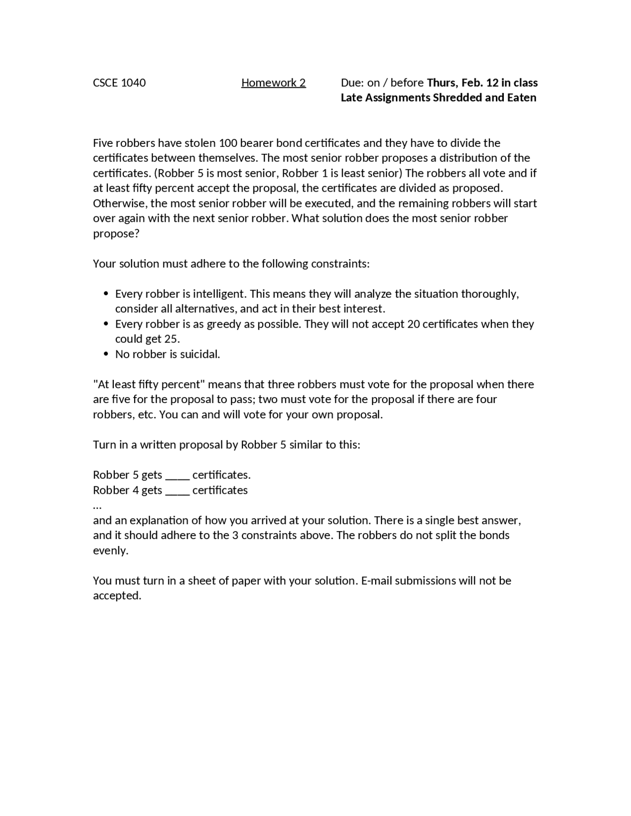 Assignment 2 Problems Computer Science Ii Csce 1040 Docsity
