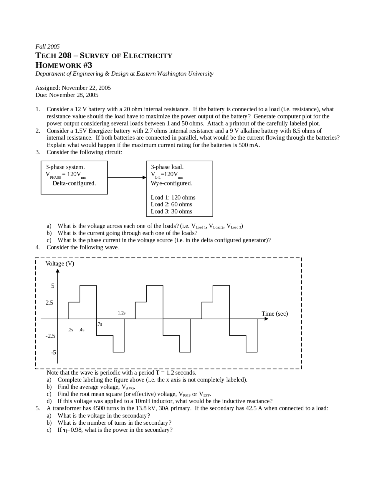 Survey Of Electricity 5 Problems On Homework 3 Tech 208 Docsity