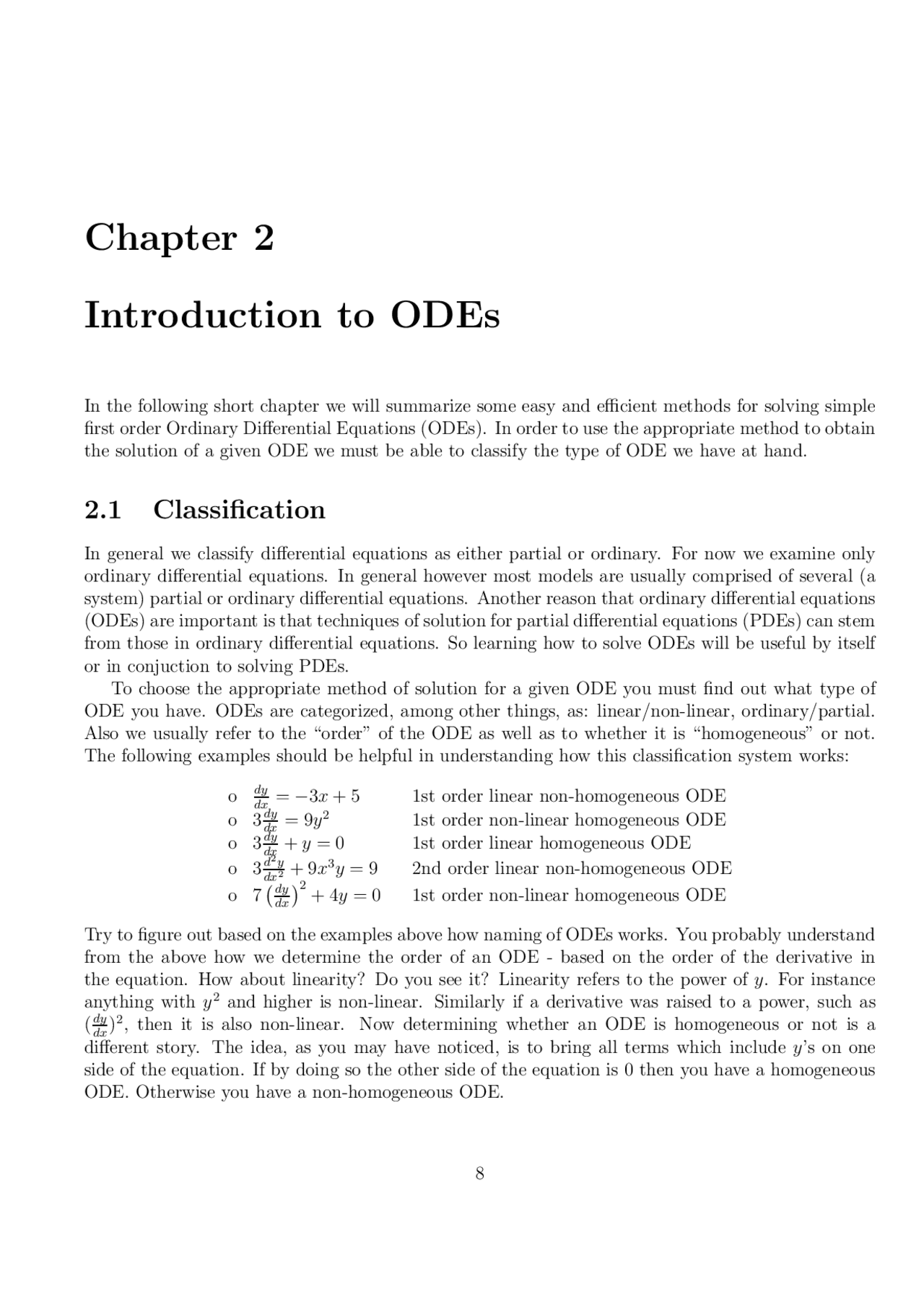 Introduction To Odes Mathematical Modelling Notes Math 456