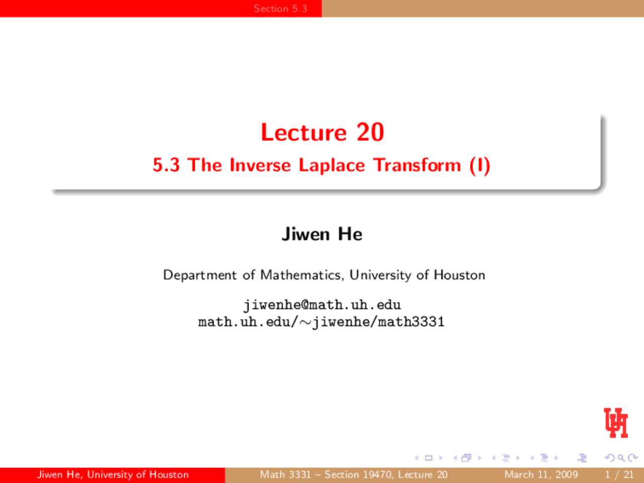 The Inverse Laplace Transform Lecture Slides Math 3331 Docsity