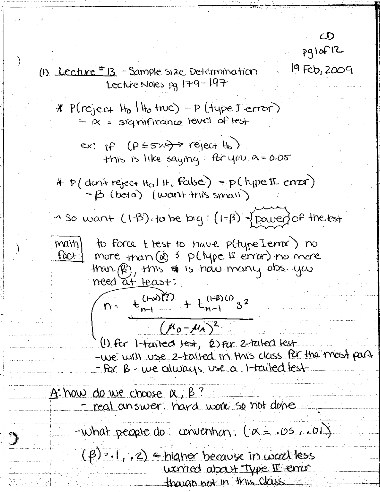 Sample Size Determination Handwritten Notes Ams 7 Docsity