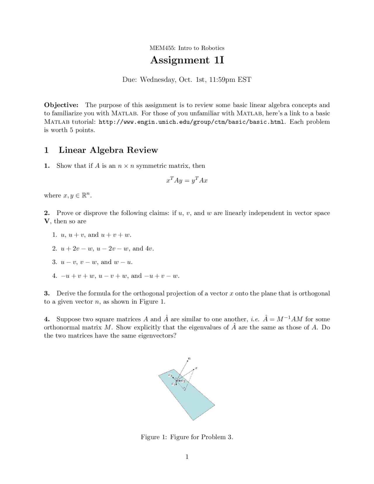 Assignment 11 Questions Introduction To Robotics Mem 455 Docsity