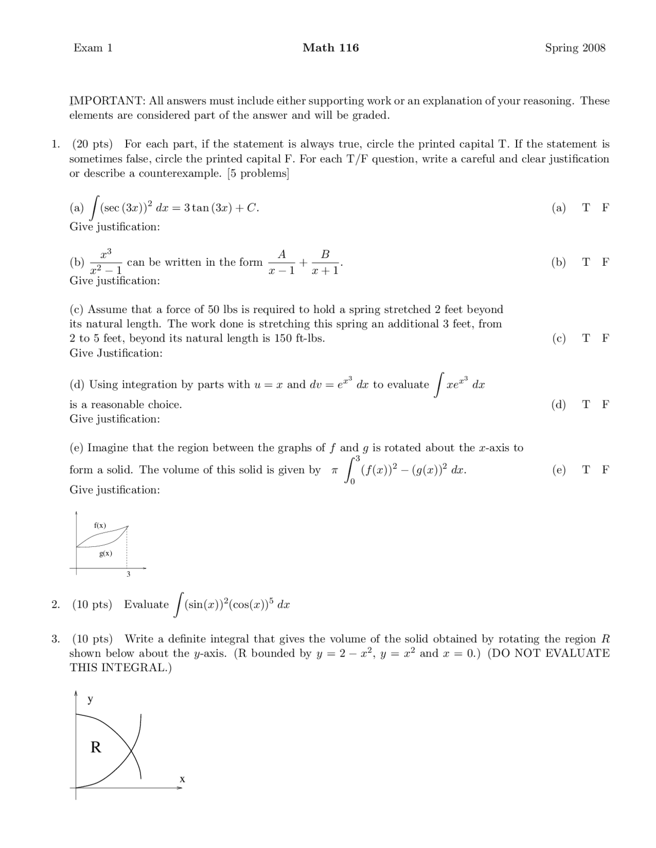 11 Questions Exam 1 - Calculus II | MATH 1132 - Docsity