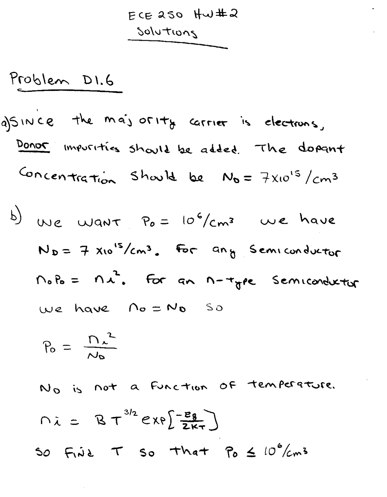 Homework 2 Solutions Of Problems On Electronic Device Modeling Ece