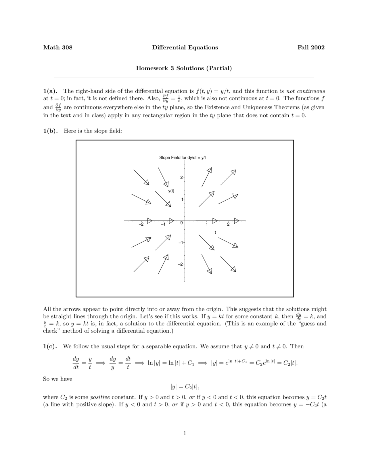 Homework 3 Solutions Differential Equations Math 308 Docsity