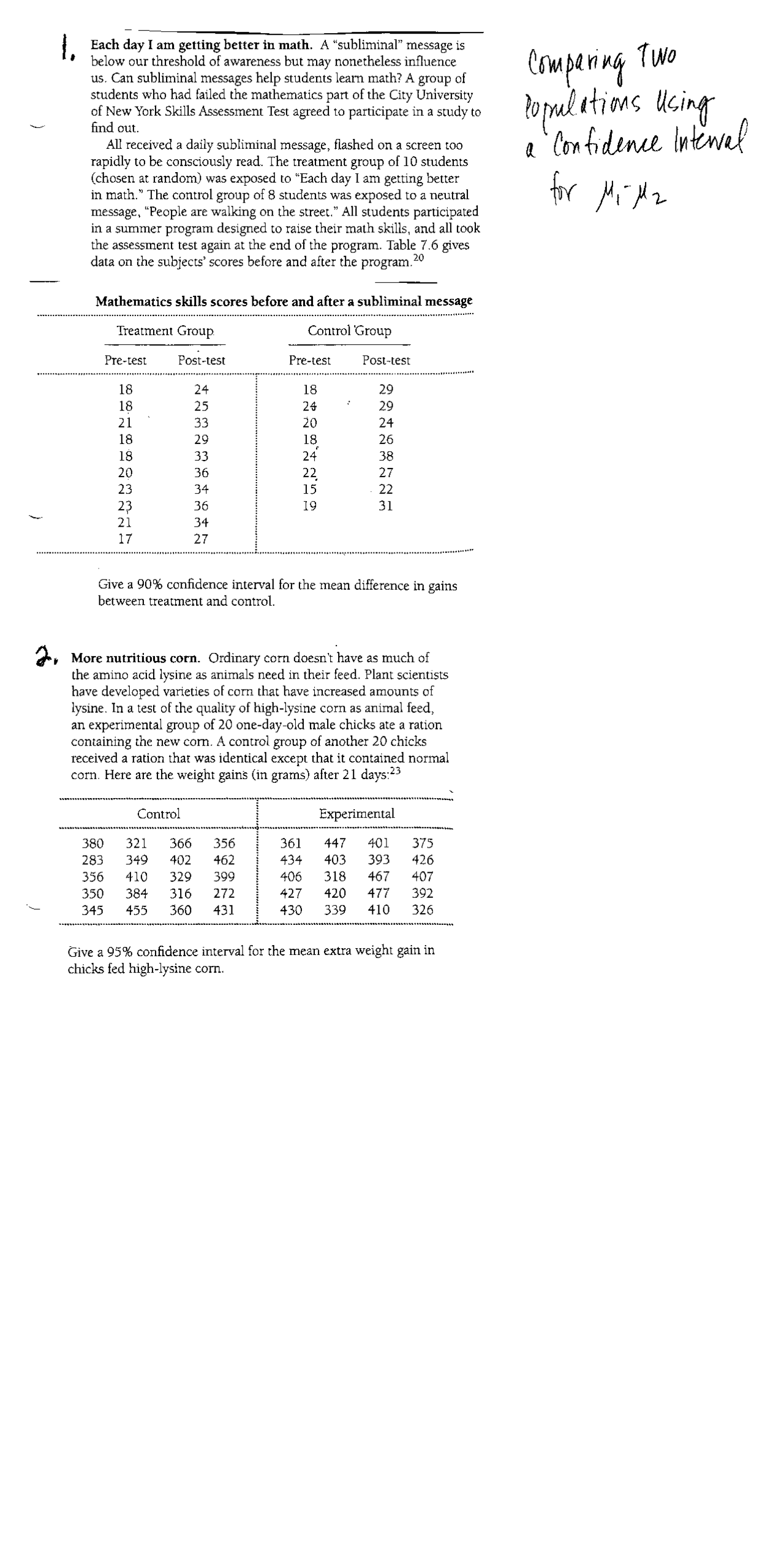 Comparing Two Population Using A Confidence Interval Assignment