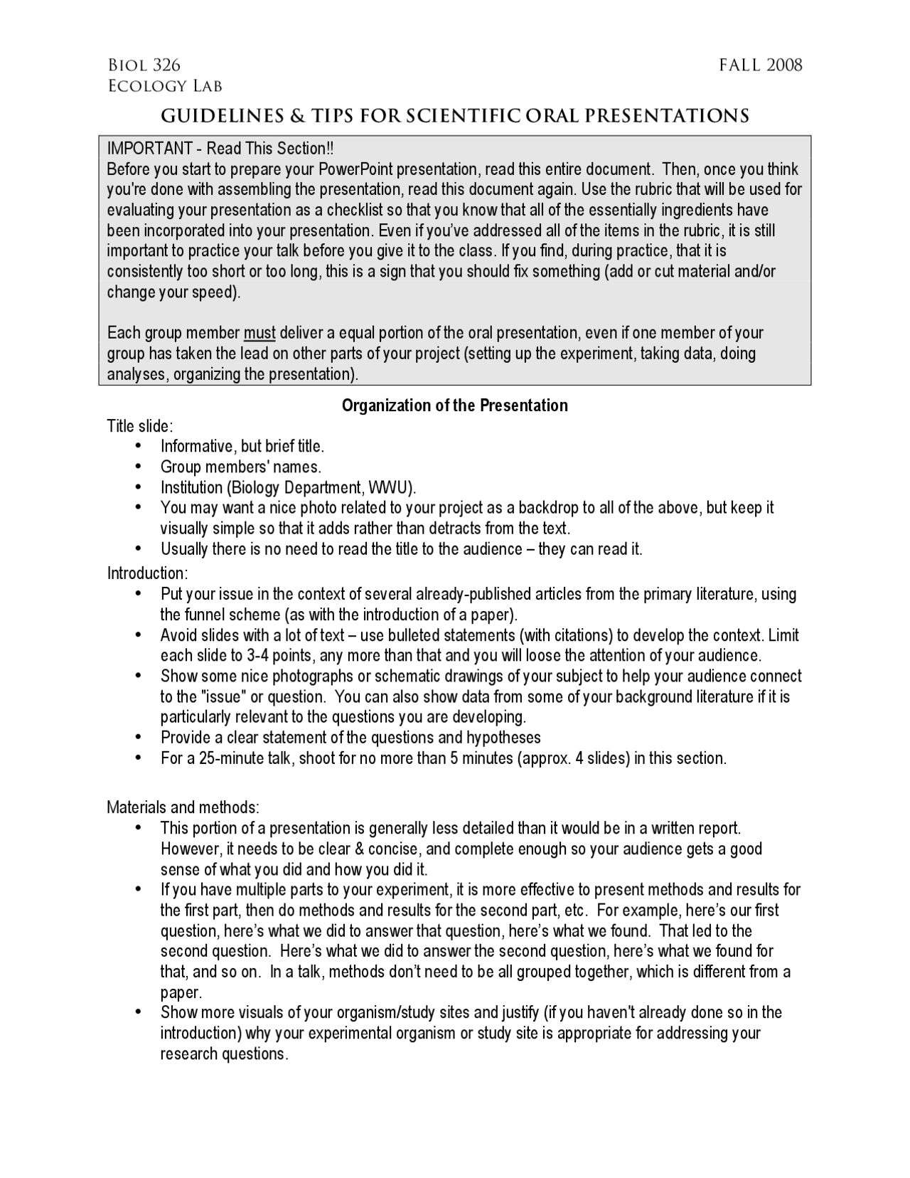 Guidelines and Tips for Scientific Oral Presentations | BIOL 326 - Docsity