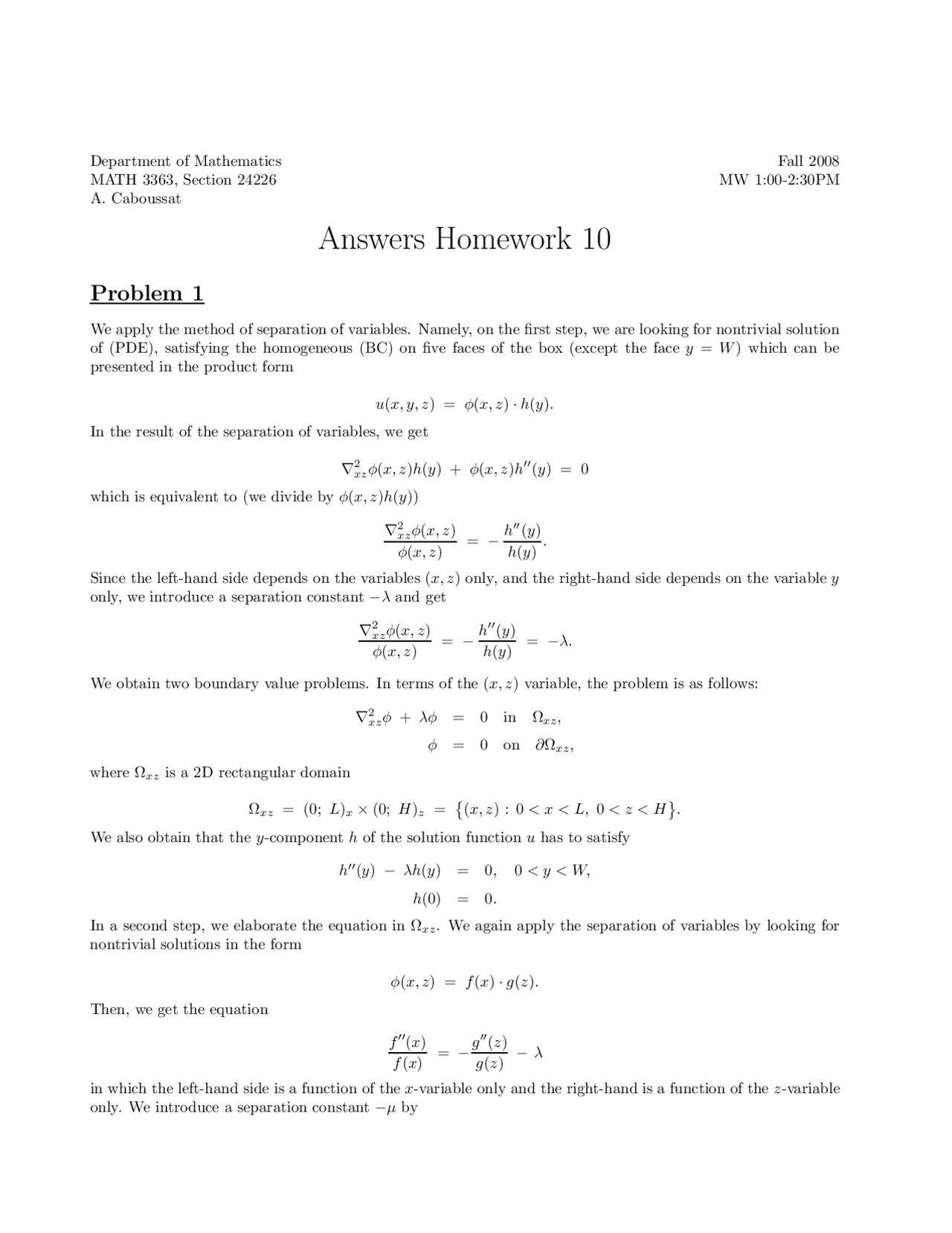 2 Solved Problems On Introduction To Pde Assignment 10 Math 3363