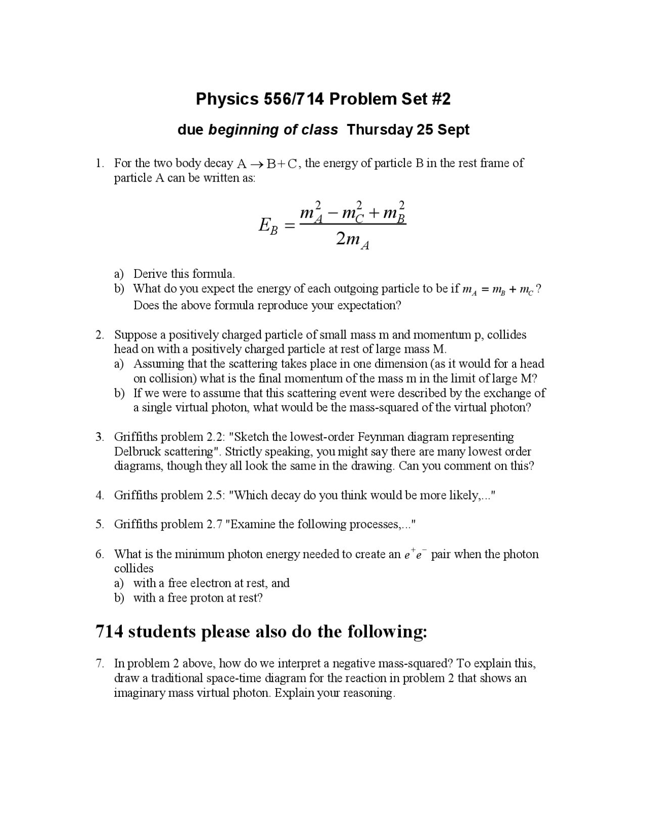 Nuclei And Elementary Particles Problem Set 5 Physics 556 Docsity