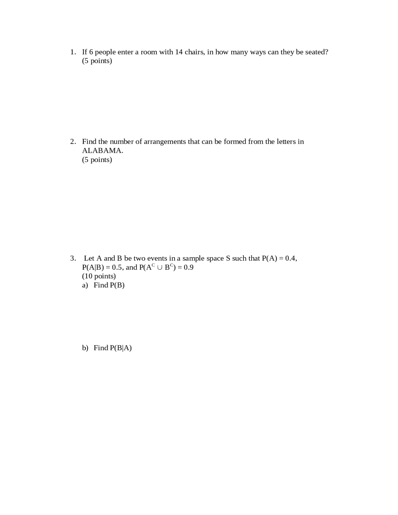 Probability and Combinatorics Problems | Exams Mathematics | Docsity