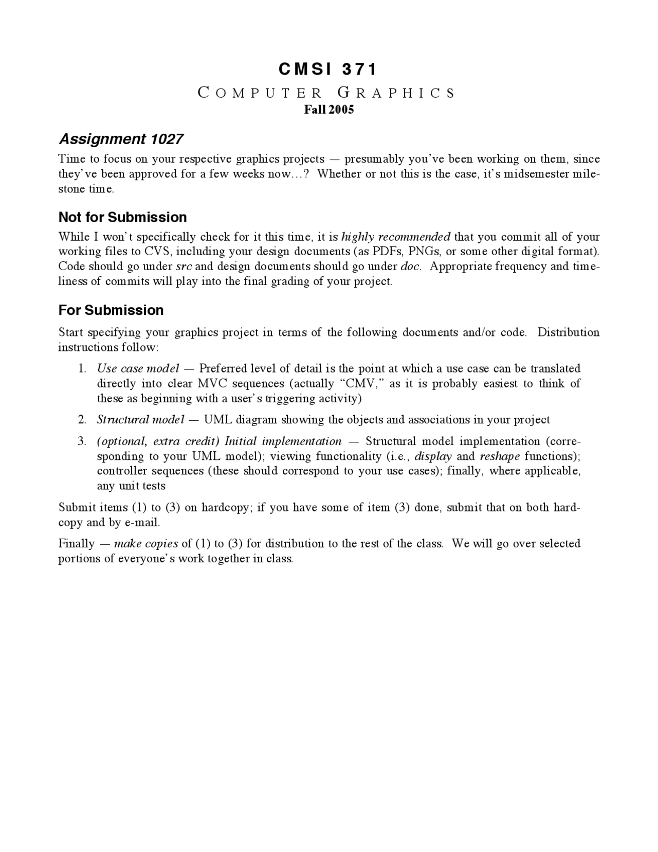 Computer Graphics Assignment Problems Fall 2005 Cmsi 371 Docsity