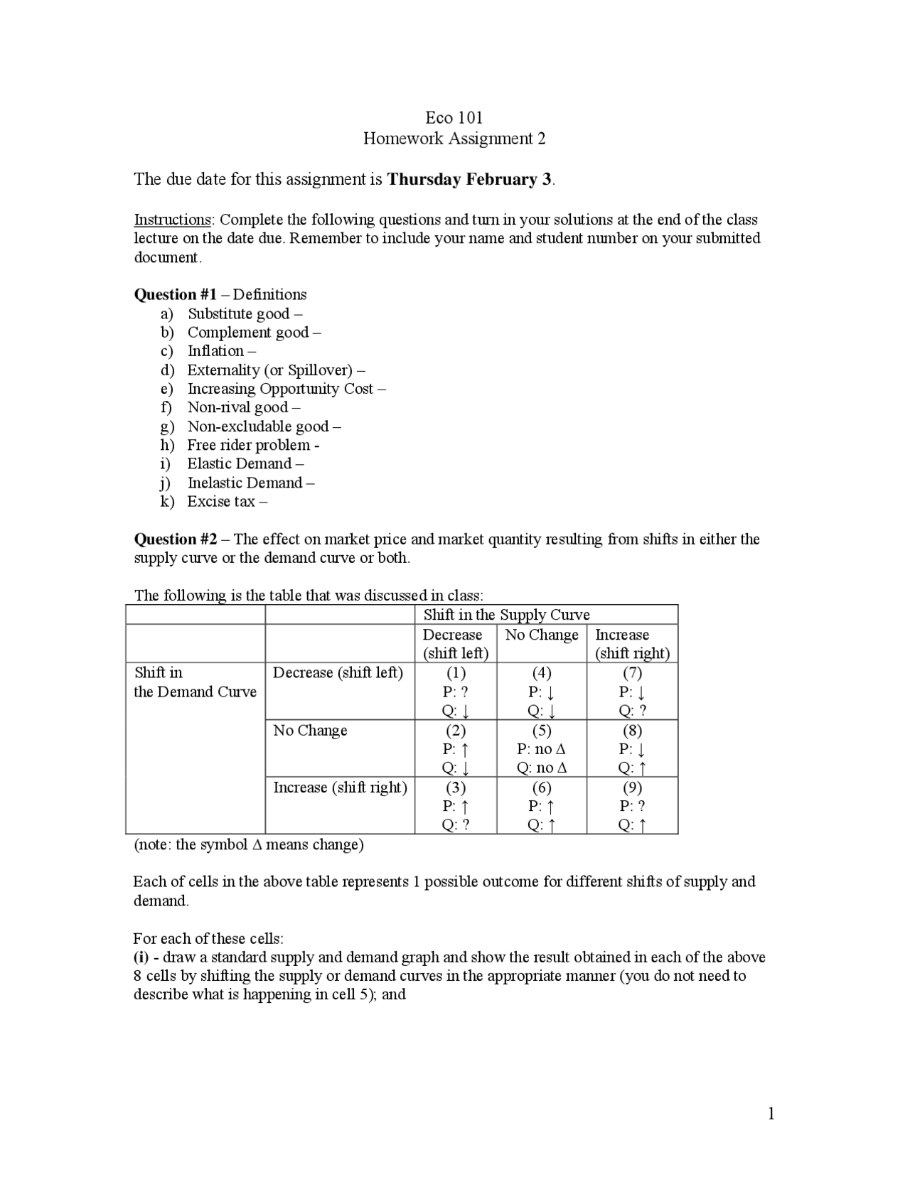 3 Questions On Homework 2 For Basic Economics Eco 101 Docsity