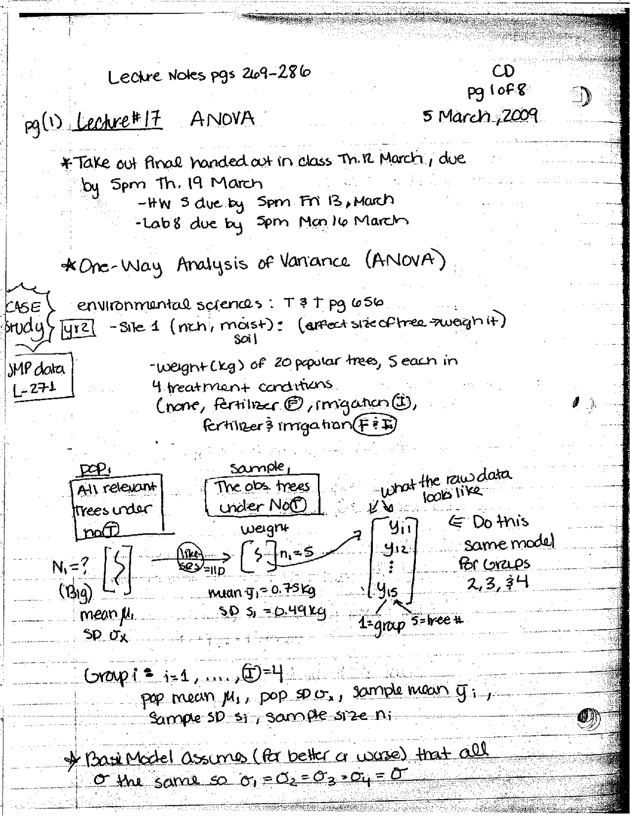 One Way Analysis Of Variance Anova Handout Ams 7 Docsity