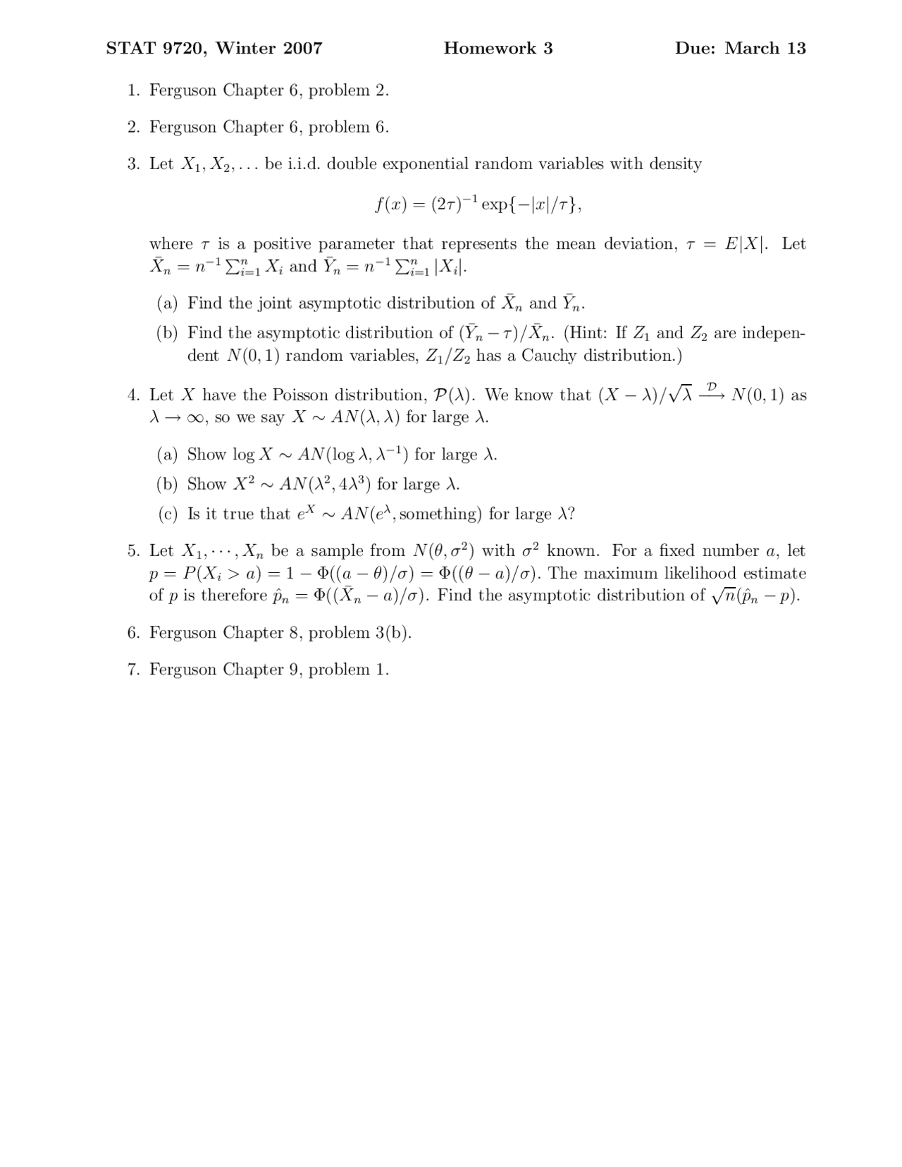 Homework 3 Mathematical Statistics Ii Stat 9720 Docsity