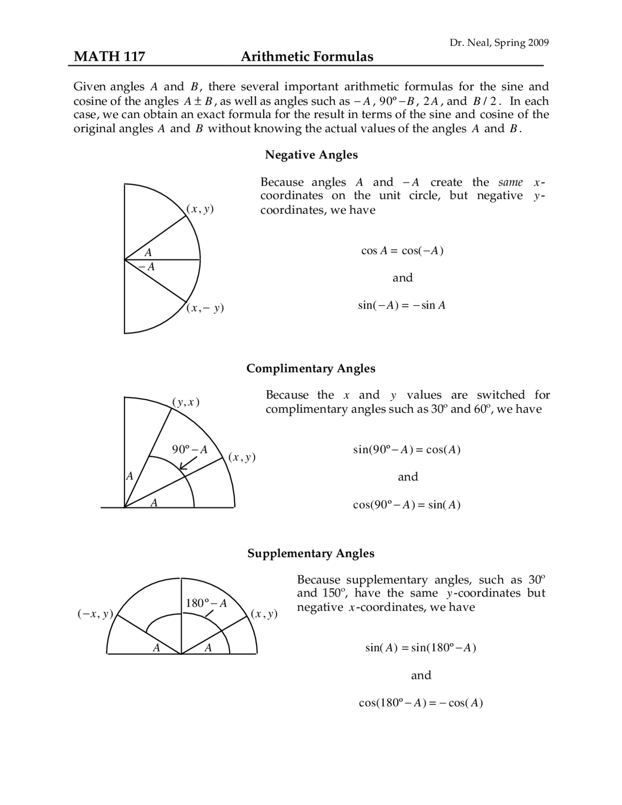 Arithmetic Formulas Lecture Notes Math 117 Docsity