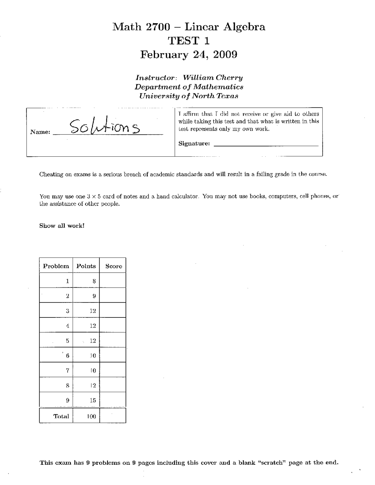 Exam 1 Solved Questions Linear Algebra And Vector Geometry Math