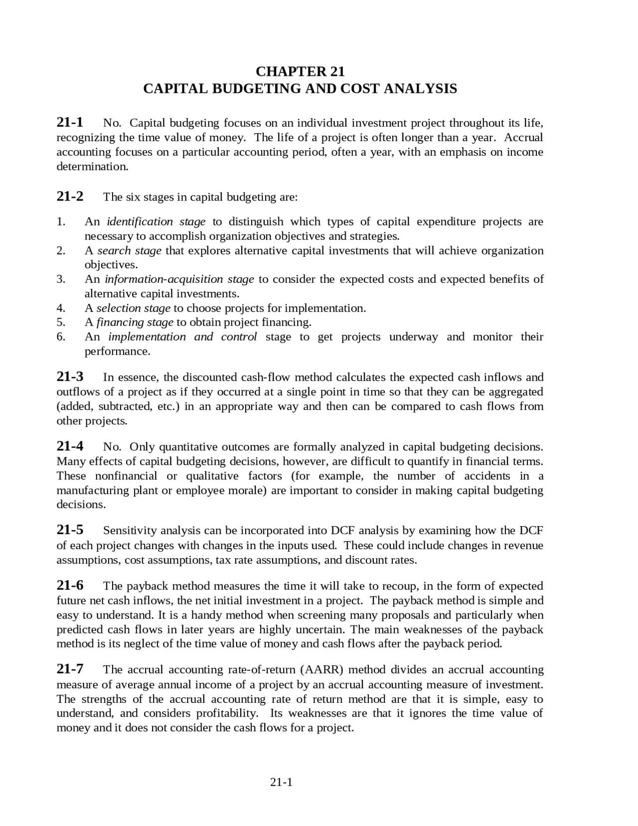 Capital Budgeting And Cost Analysis Cost Accounting Actg 326 Docsity