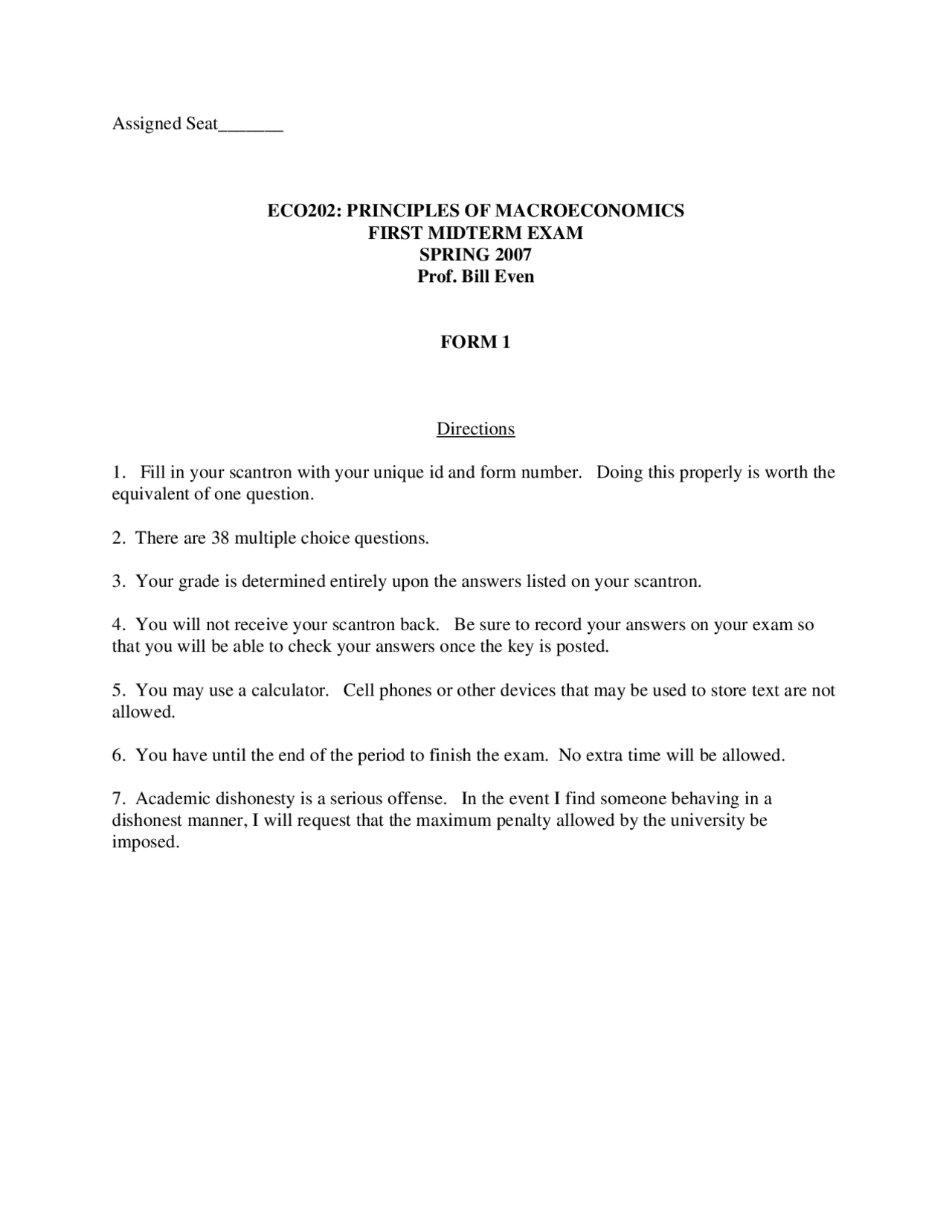 Midterm Exam 1 Form 1 Principles Of Macroeconomics Eco 202 Docsity