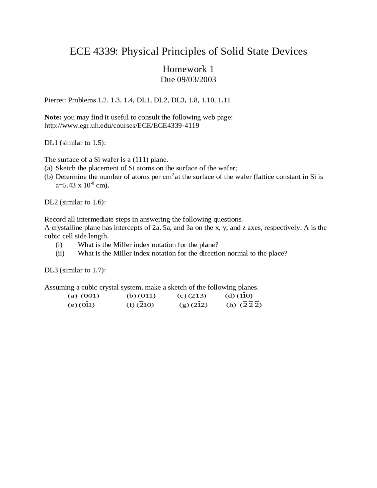 Physical Principles Of The Solid State Devices Assignment 1 Ece