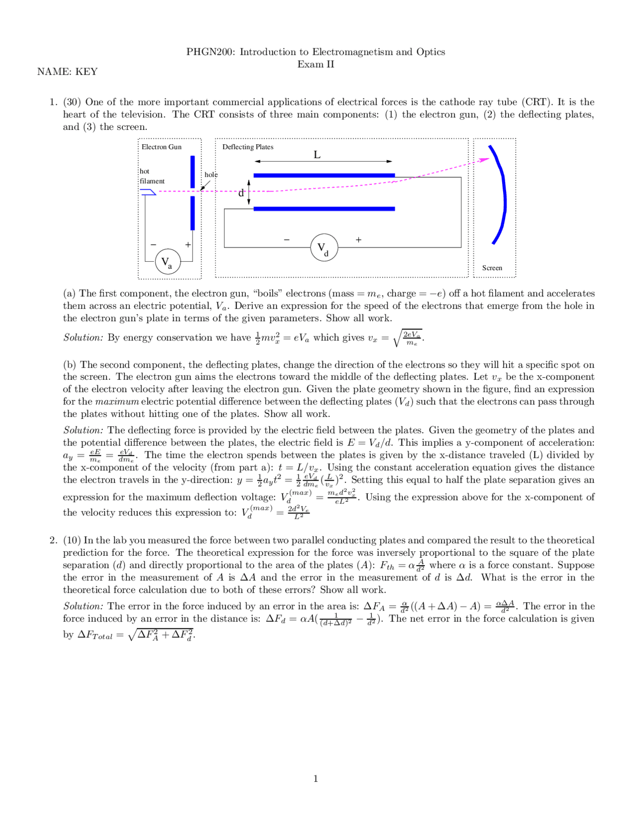 4 Questions On Introduction To Electromagnetism And Optics Exam Ii