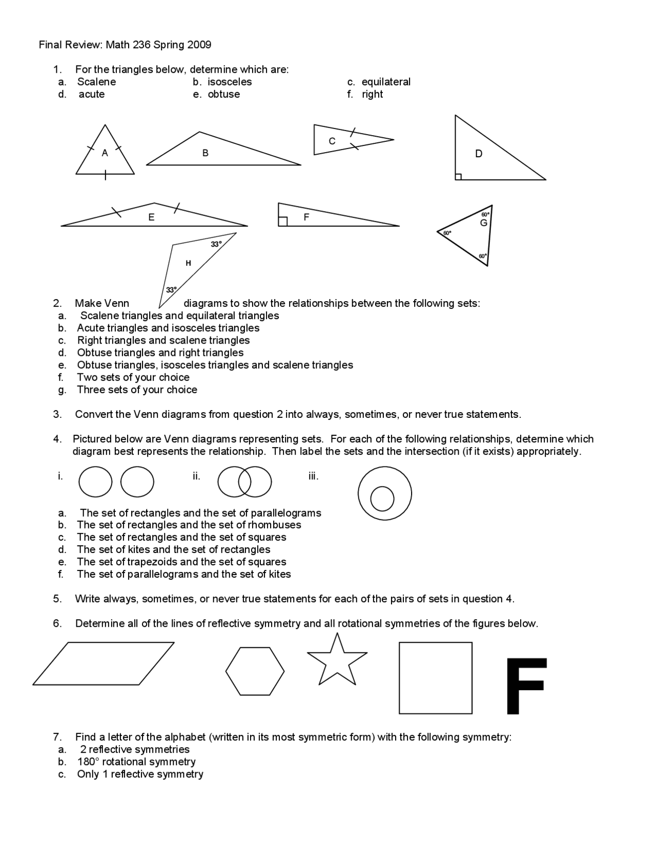 Mathematics for Elementary Teachers II - Final Review | MATH 236 - Docsity