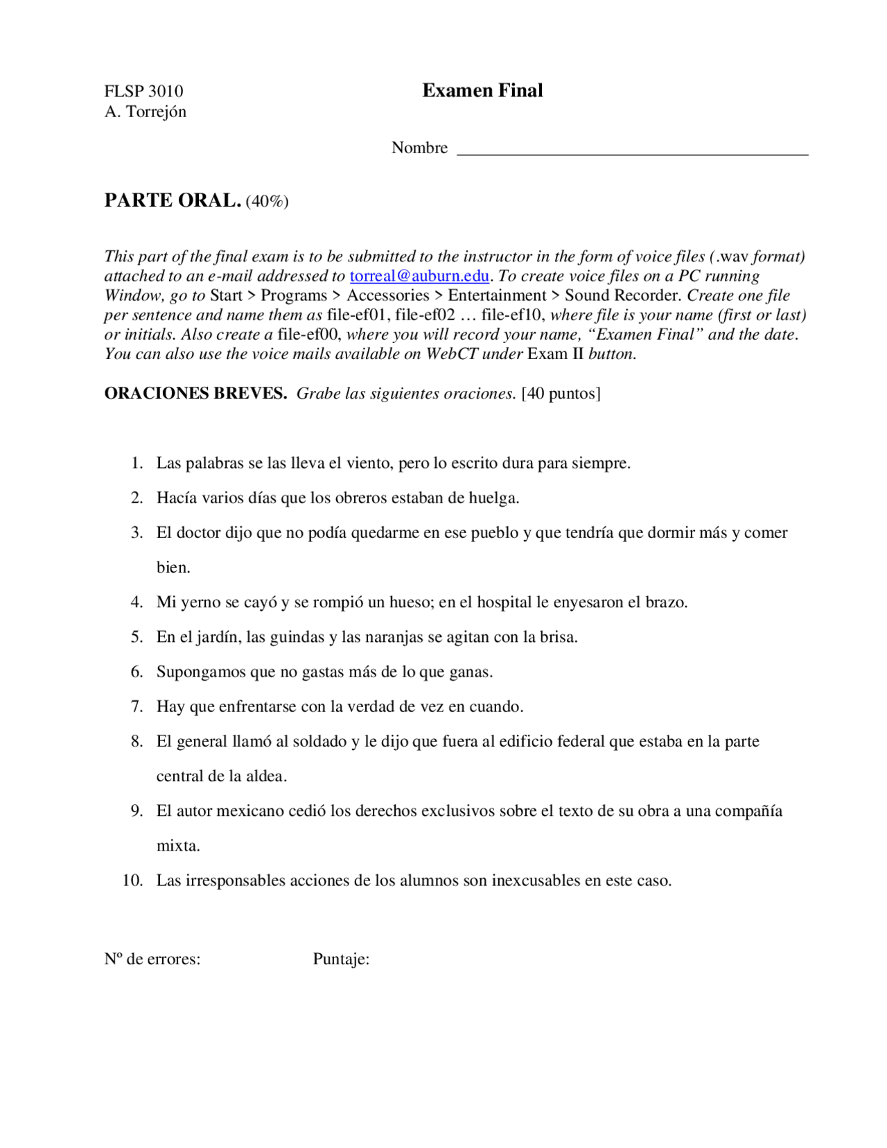 Instrucciones para el Examen Final de FLSP 3010 | Exams Spanish ...