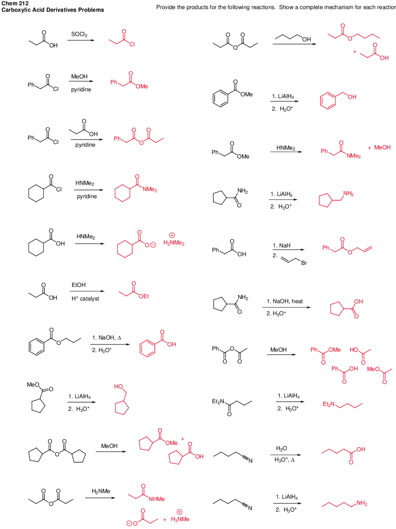 Carboxylic Acid Derivatives Solved Quiz Chem 212 Docsity