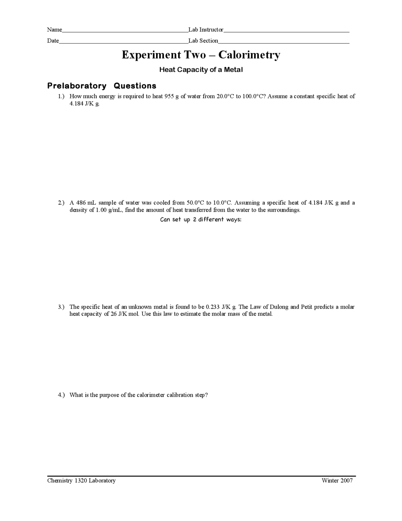 Heat Capacity of a Metal - Calorimetry | General Chemistry II with Lab ...