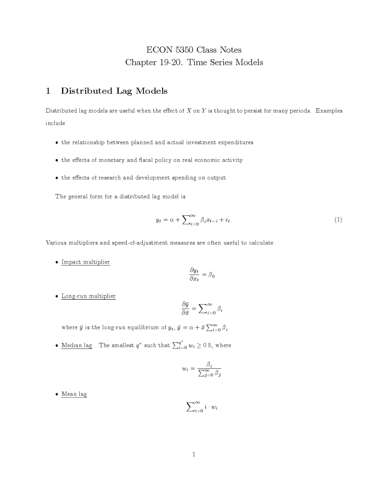 Time Series Models Advance Econometric Theory Ii Econ 5360 Docsity