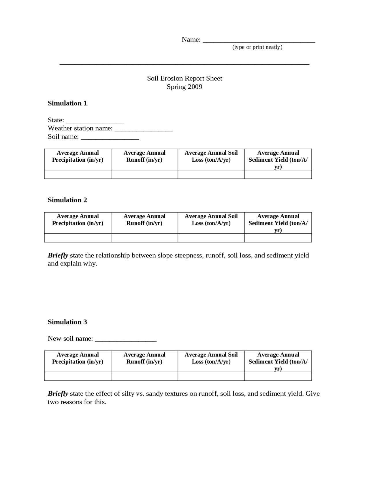 Soil Erosion Report Sheet | The Soil Ecosystem | SOIL 205 - Docsity