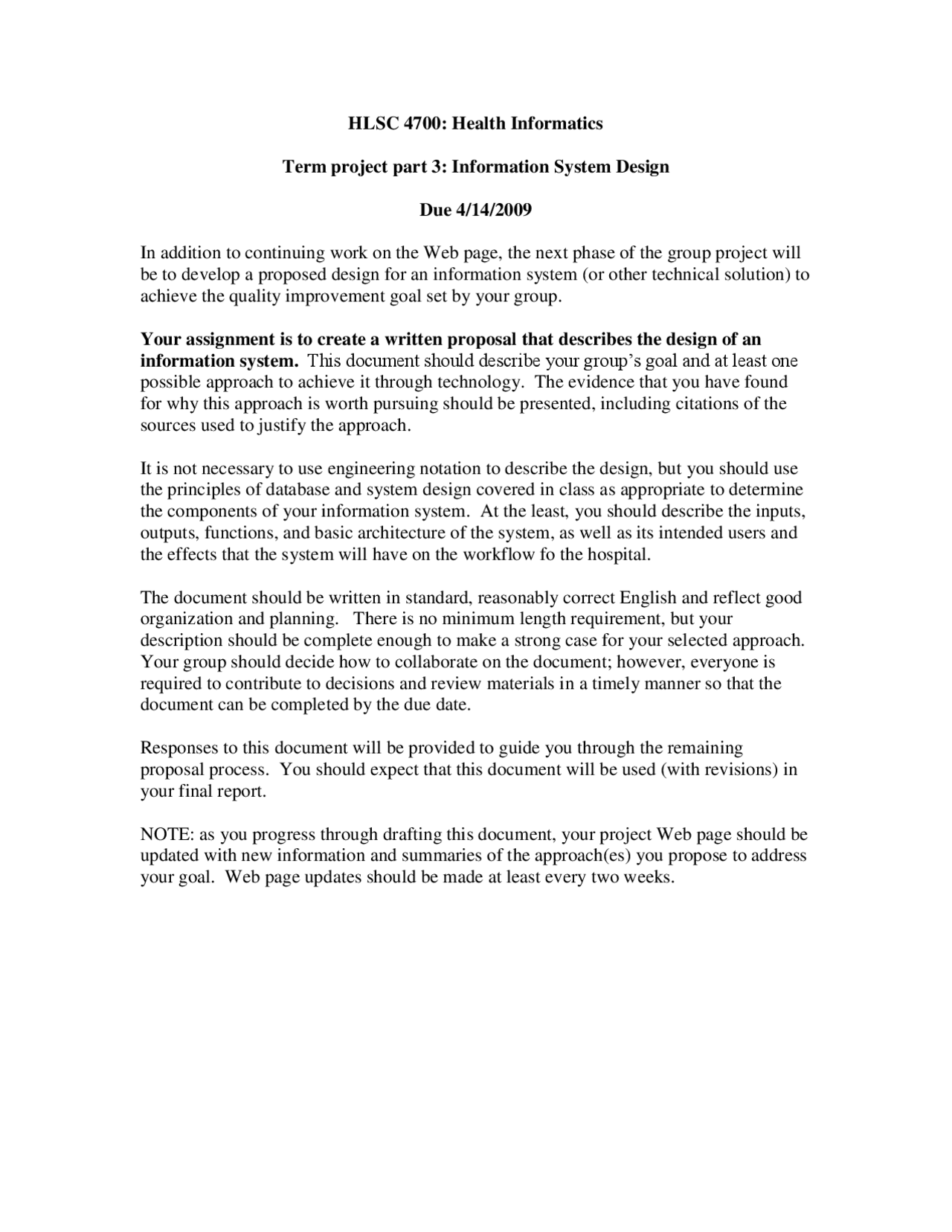 Information System Design in Health Informatics - Project 3 | HLSC 4700 ...