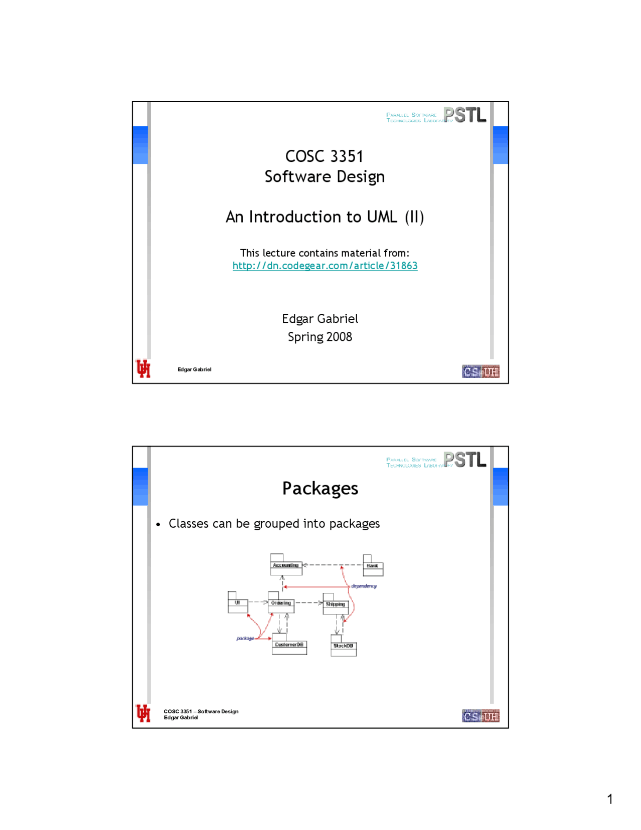 An Introduction to UML II - Software Design | COSC 3351 - Docsity