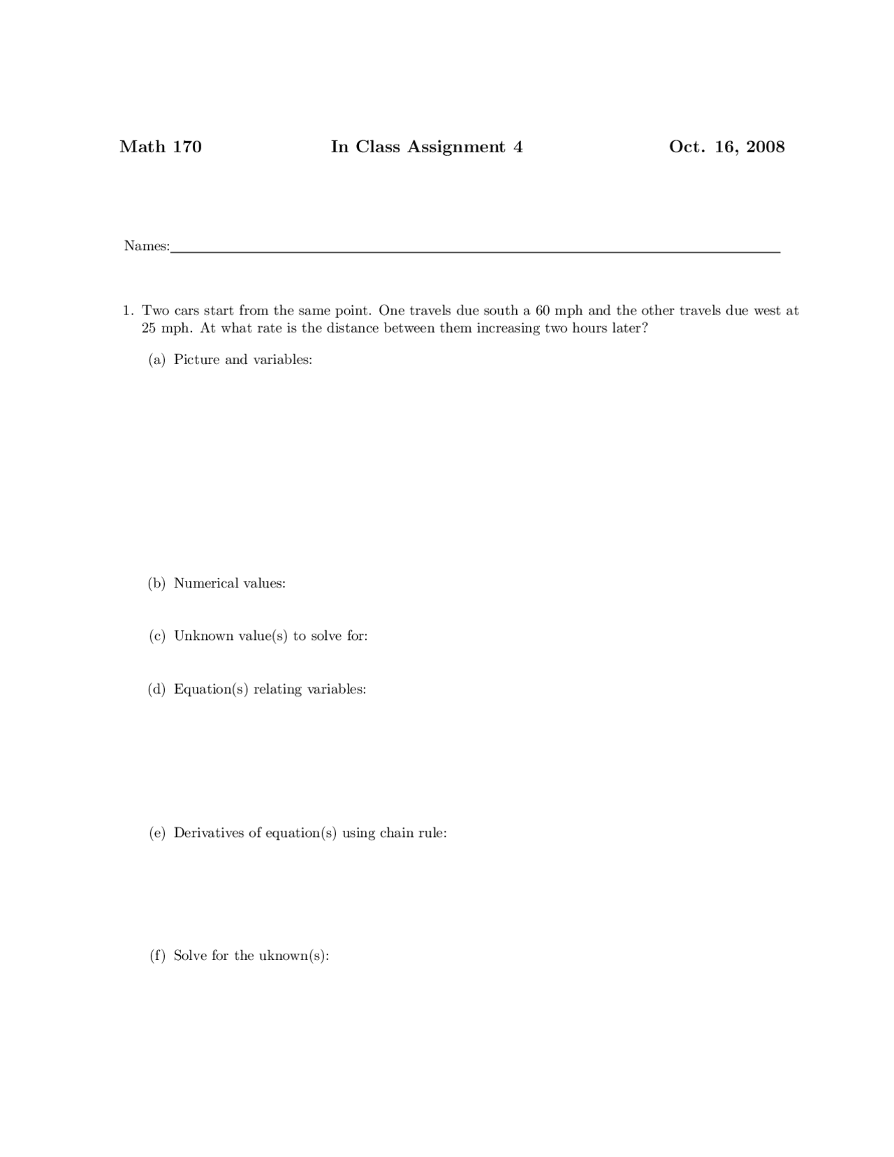 In Class Assignment 4 with 3 Practice Problems on Calculus I | MATH 170 ...