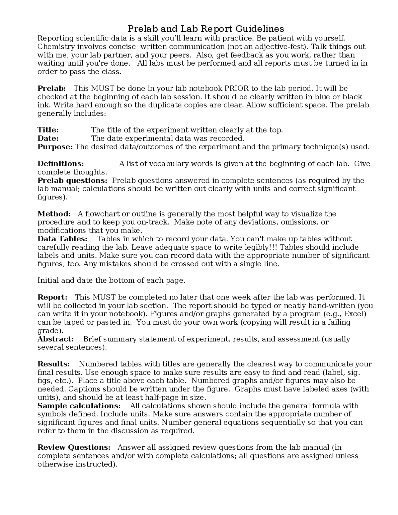 Prelab and Lab Report Guidelines - General Chemistry | CHEM 1 - Docsity