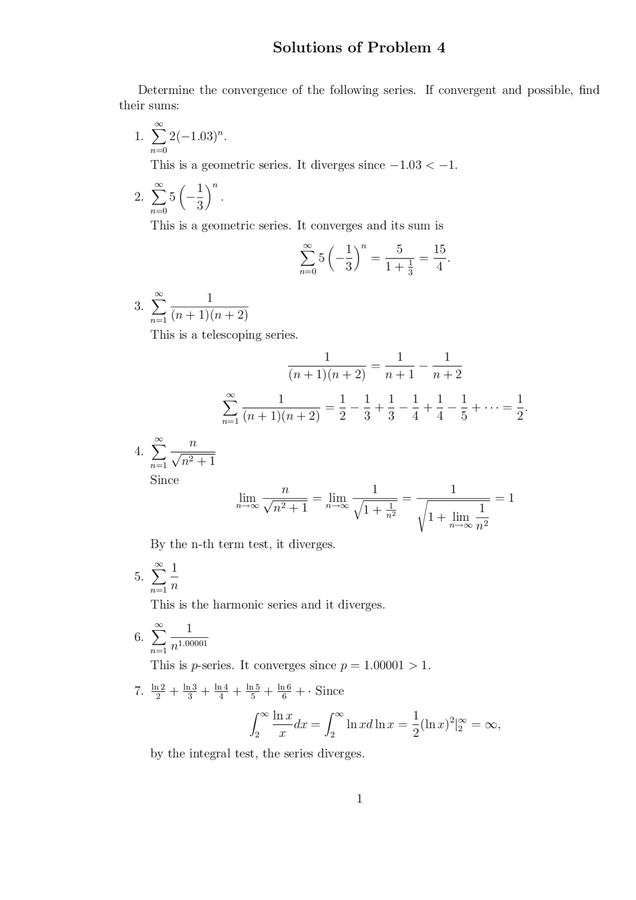 Solutions of Problem 4 - Calculus II | MATH 1592 - Docsity