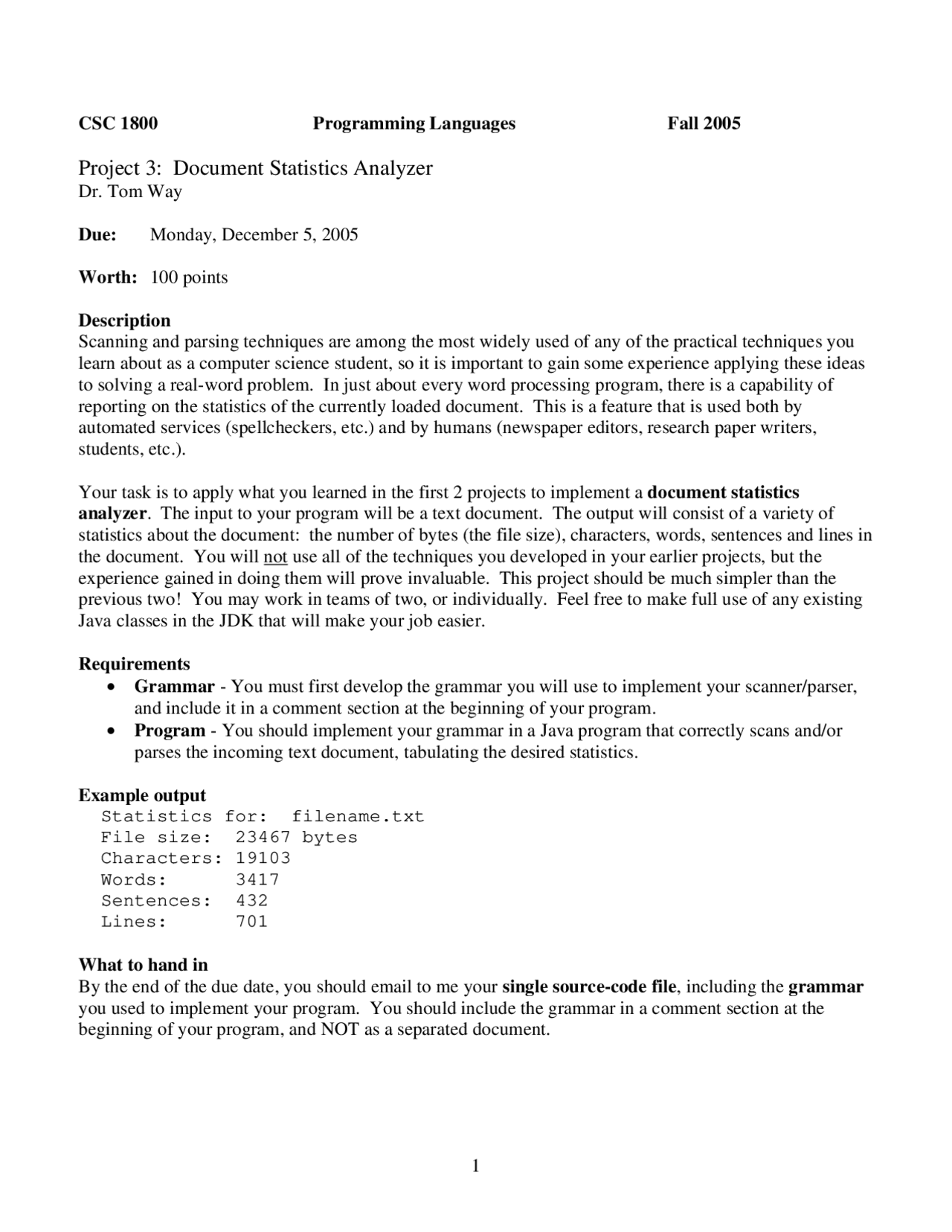 Project 3 Document Statistics Analyzer Programming Language Csc