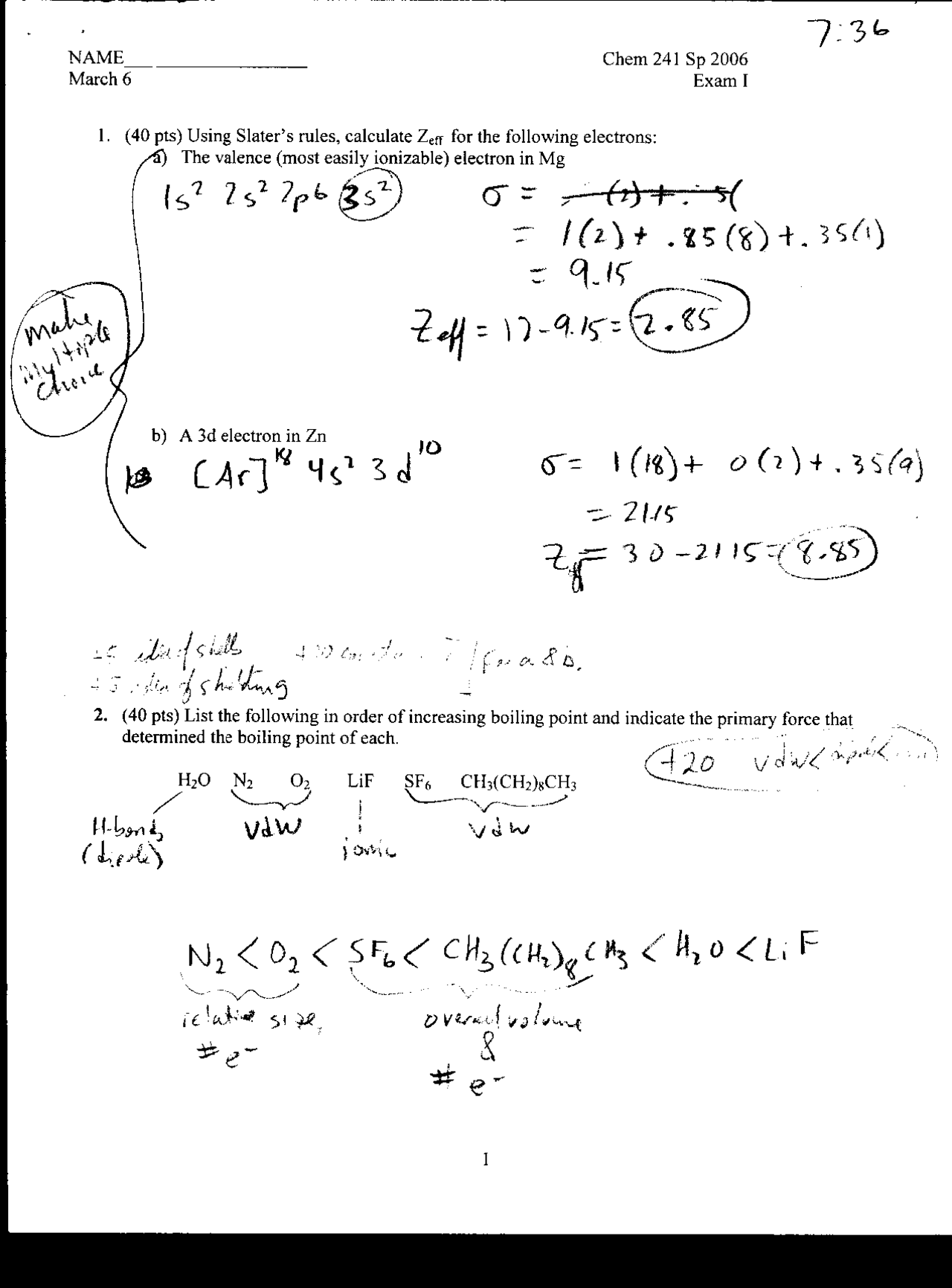Exam 1 With Answers Intermediate Descriptive Inorganic Chemistry
