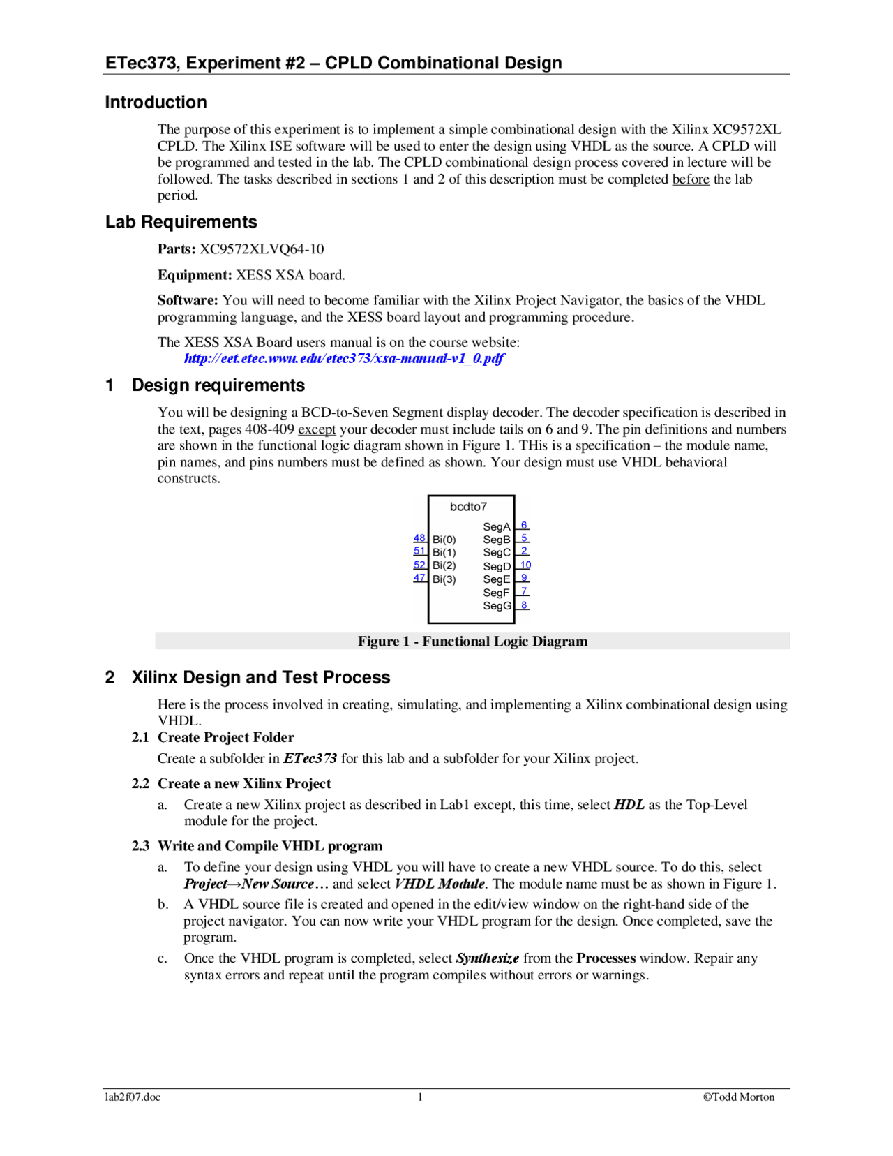 Laboratory Experiment 2 Cpld Combinational Design Etec 373 Docsity