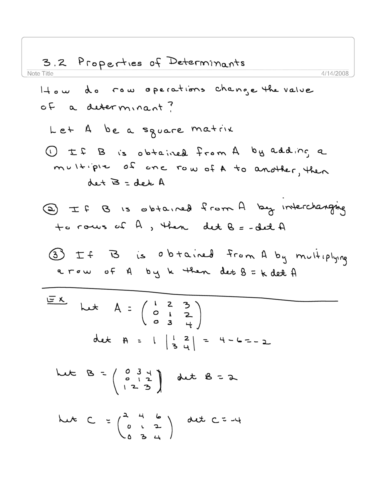 Properties Of Determinants Handout Math 221 Docsity
