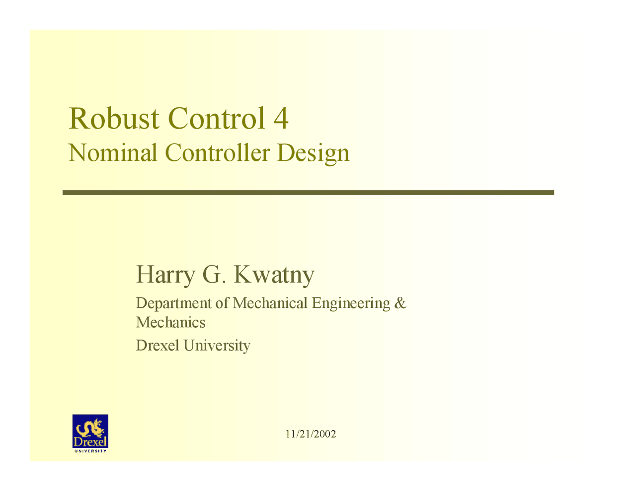 Nominal Controller Design Robust Control Systems I Mem 633 Docsity