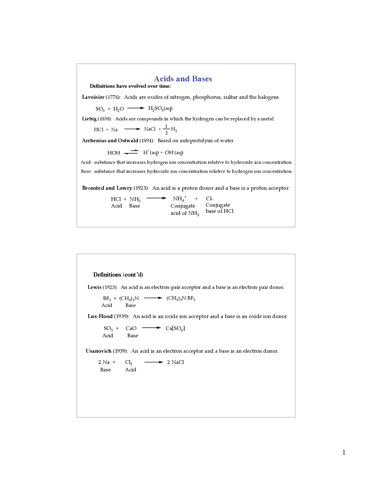 Acids And Bases Inorganic Chemistry Lecture Slides Chem 463 Docsity