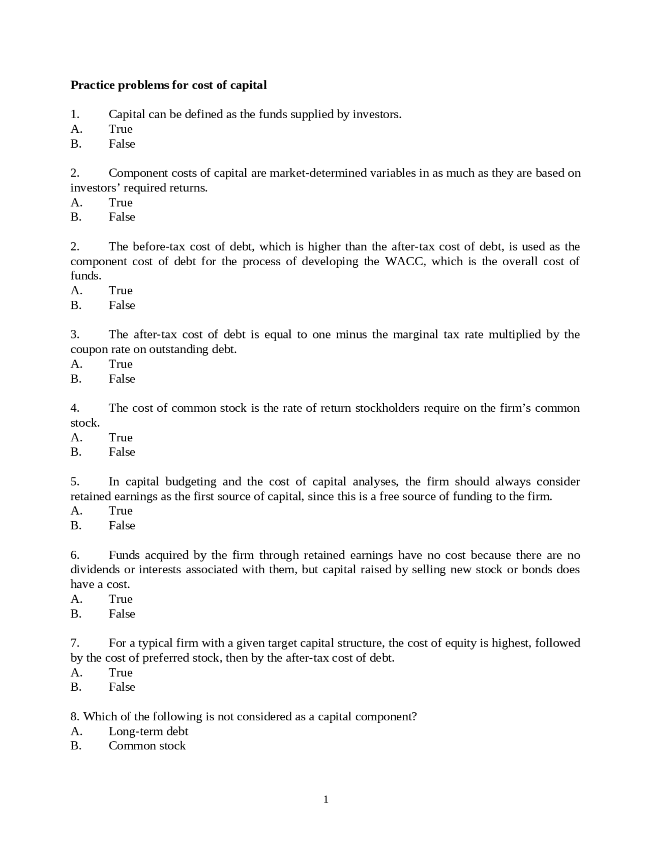 Practice Problems For Cost Of Capital Assignment Fin 332 Docsity