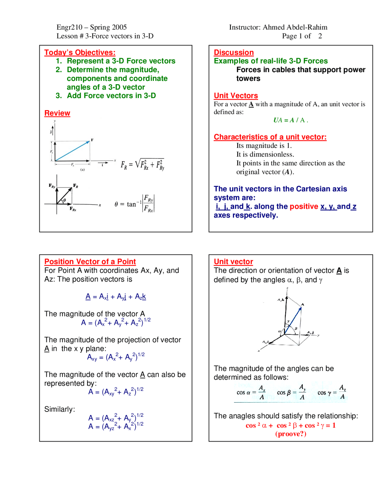 Lecture Slides On Unit Vectors Engineering Statistics Engr 210