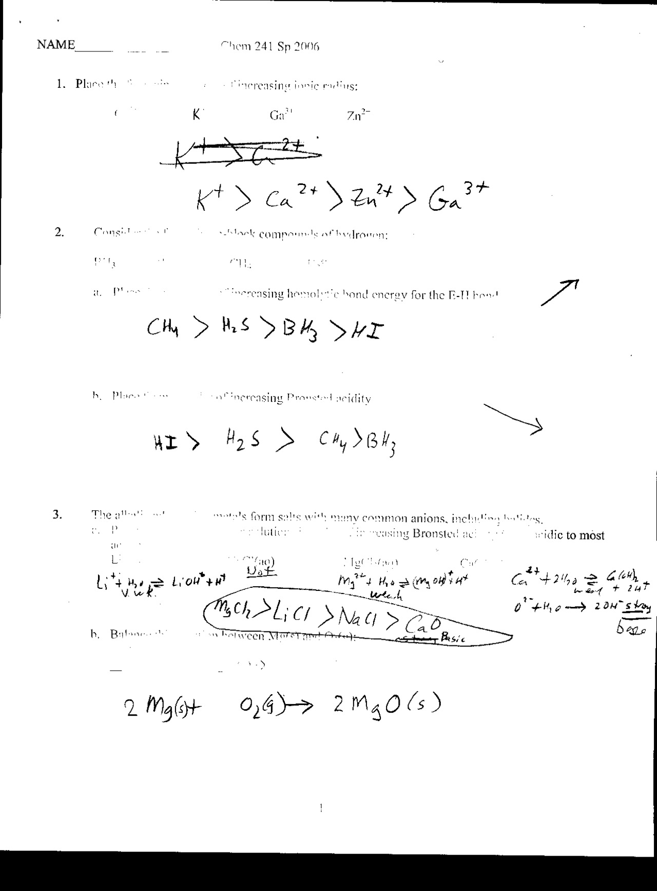 Solved Exam 3 Intermediate Descriptive Inorganic Chemistry Chem 241