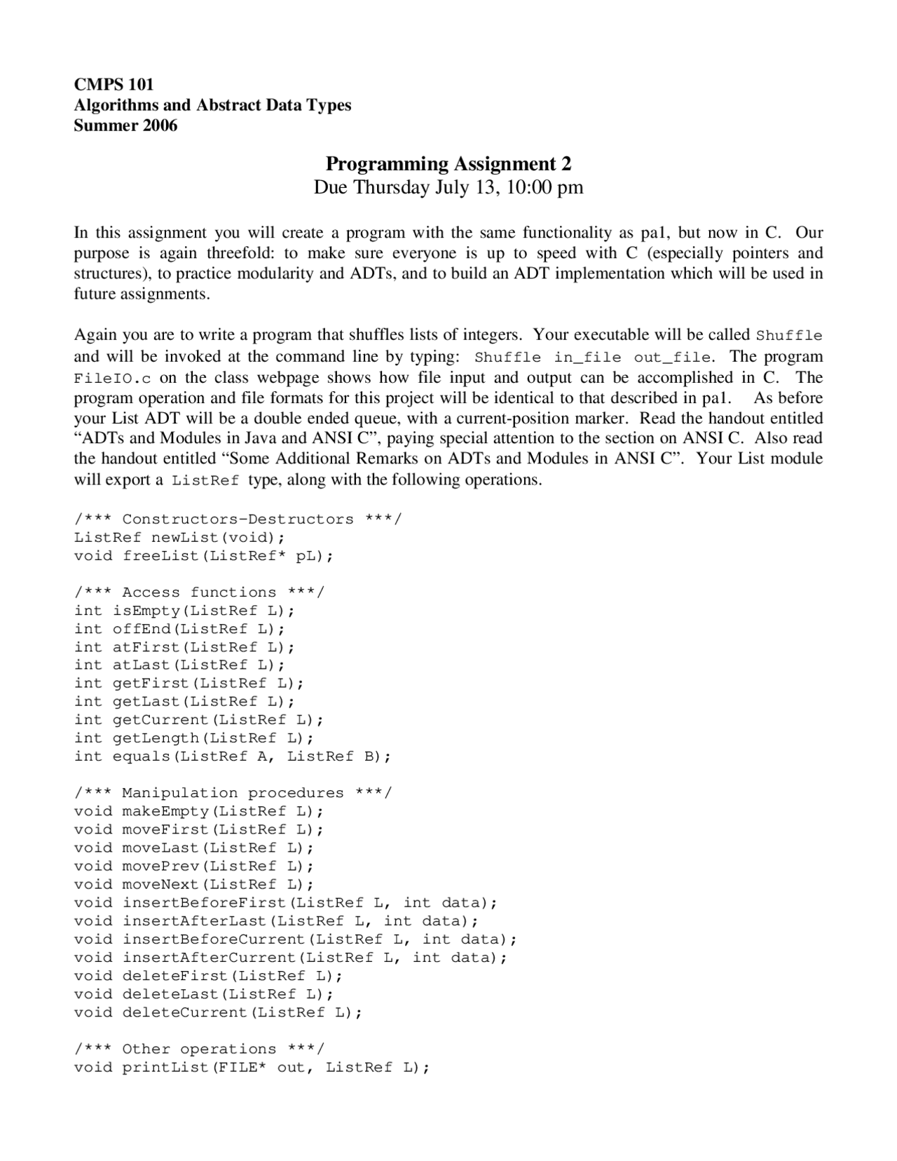 Homework Two On Algorithms And Abstract Data Types Cmps 101 Docsity 9283