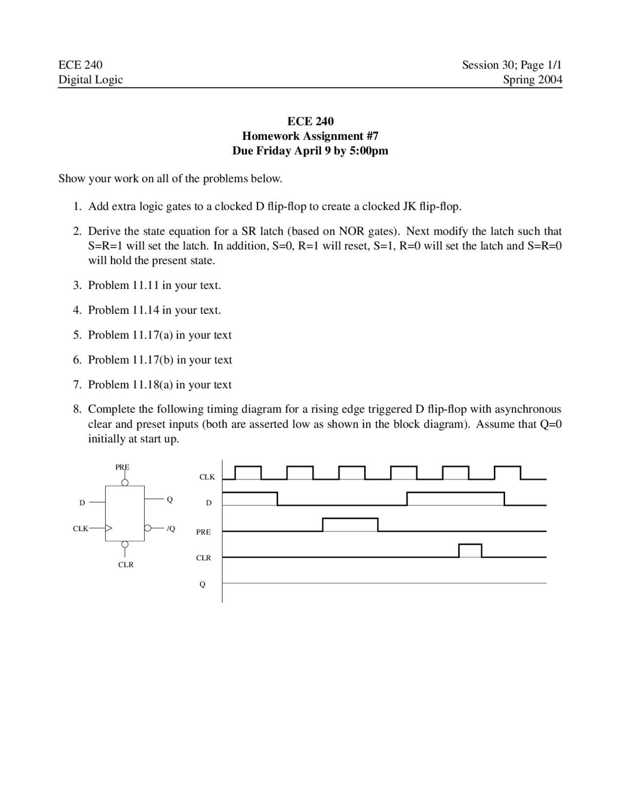 Homework Assignment 7 Digital Logic Ece 240 Docsity