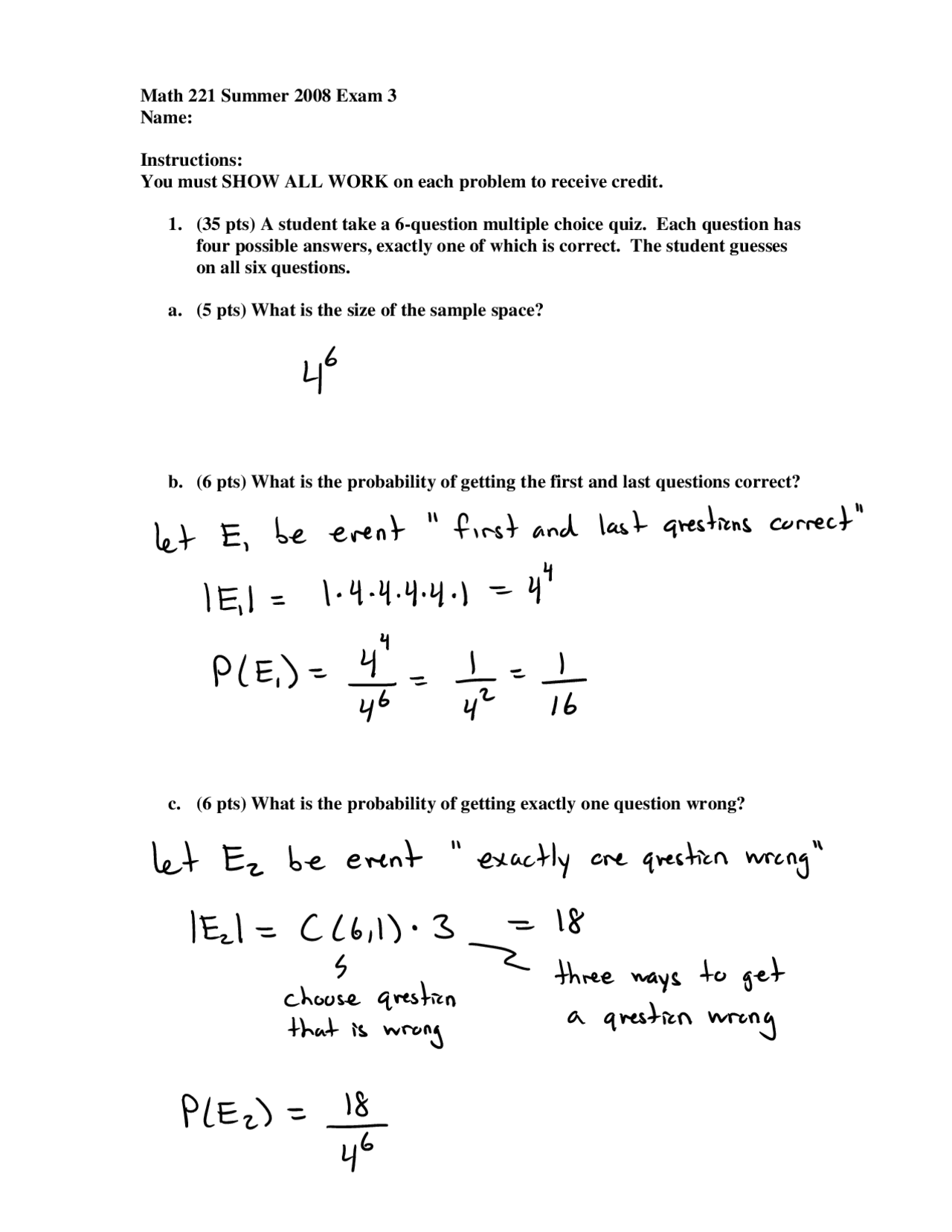 Exam 3 Solutions Discrete Mathematics Math 221 Exams Discrete Mathematics Docsity